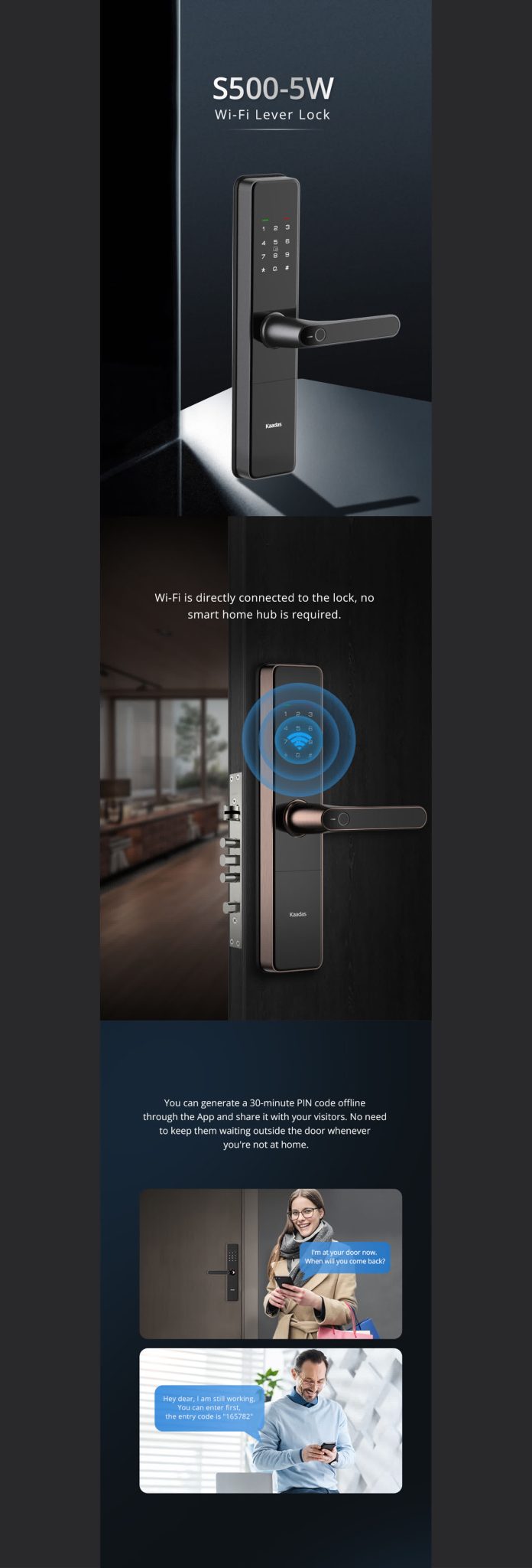 Kaadas S500-5W Lever Lock - Smartlock.lk